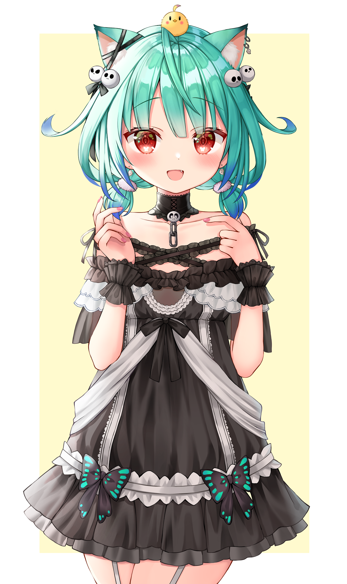 Safebooru - 1girl :d animal animal ear fluff animal ears animal on head bangs bird black bow ...