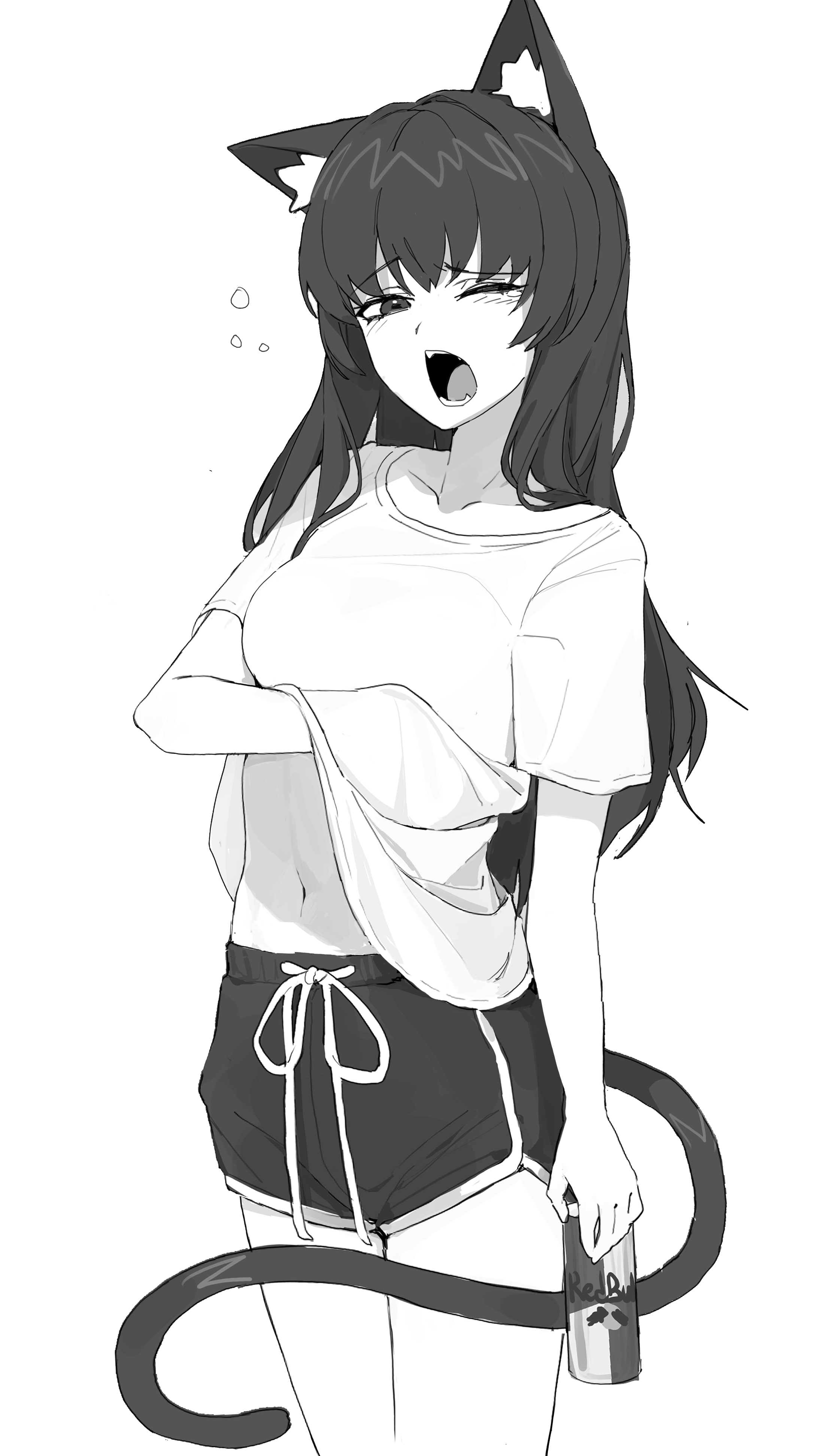Safebooru - 1girl absurdres animal ear fluff animal ears black shorts breasts can cat ears cat ...