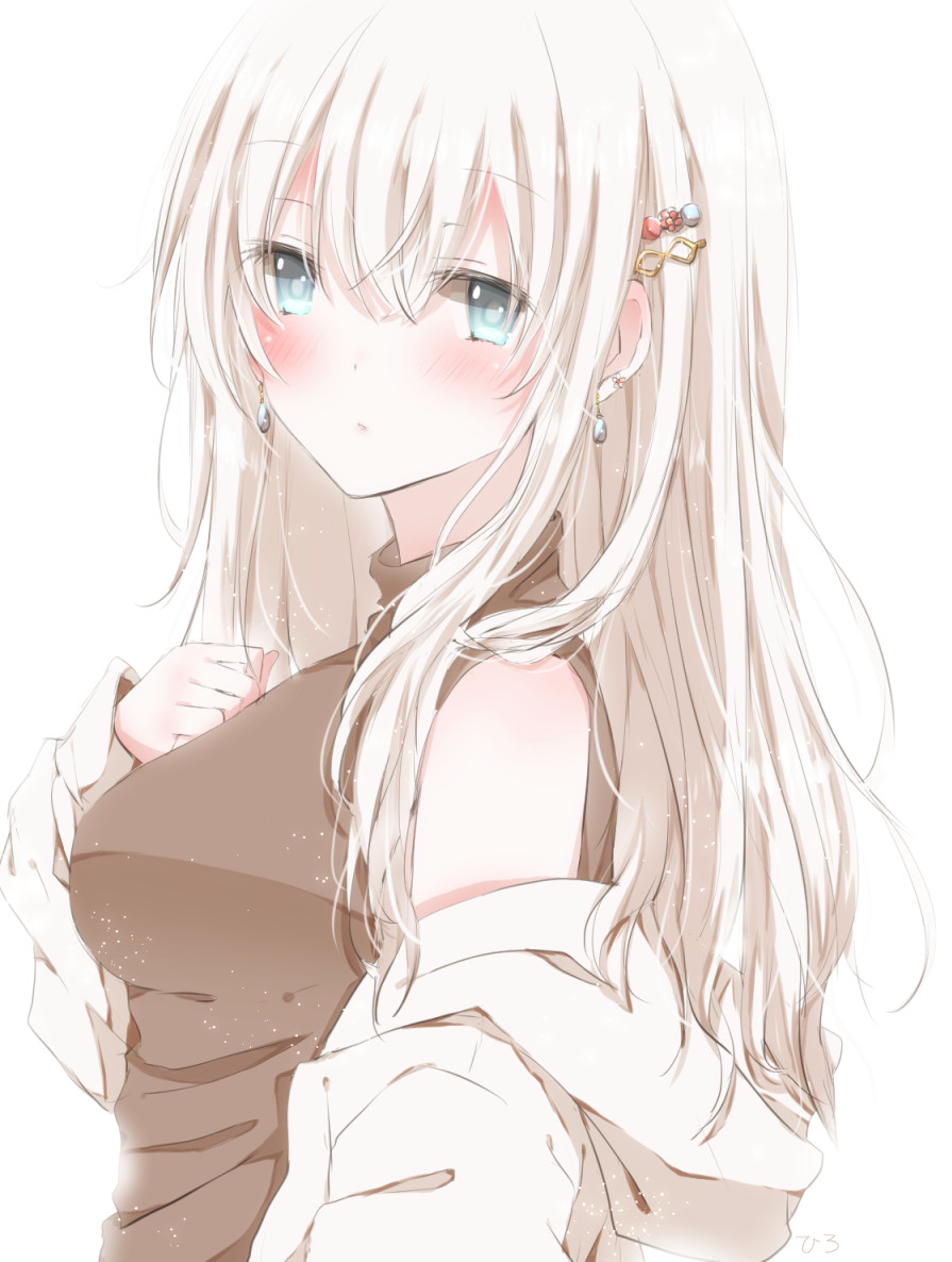 Safebooru - 1girl bangs blonde hair blue eyes blush breasts earrings eyebrows visible through ...