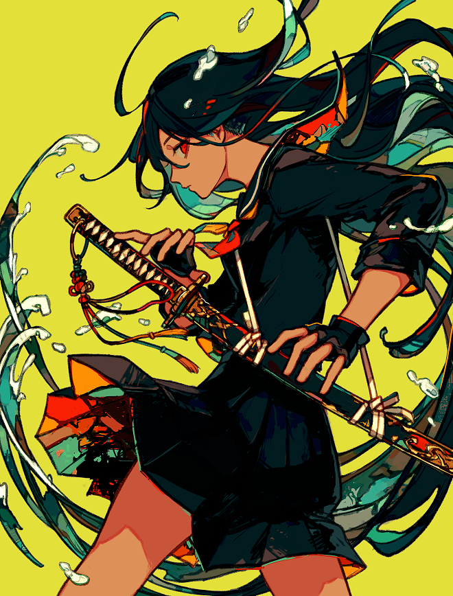 Safebooru - 1girl ahoge akagi shun black blouse black gloves black hair ...