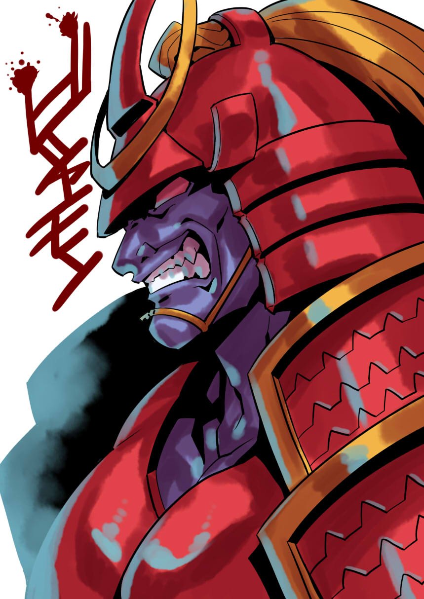 Safebooru - 1boy armor bishamon blue skin colored skin helmet highres ...