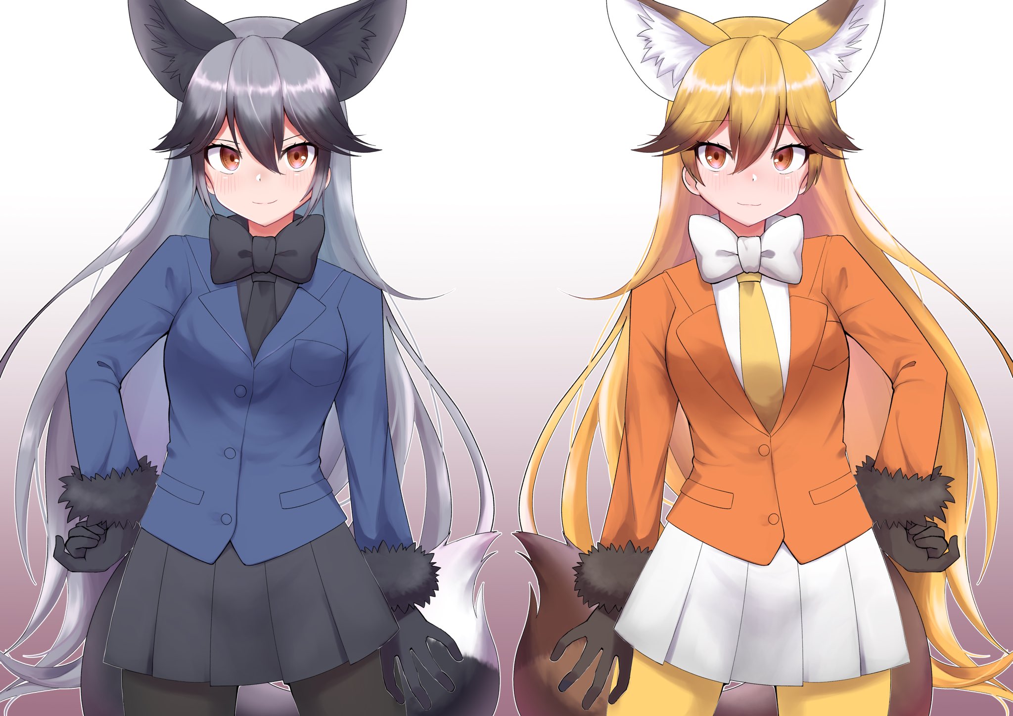 Safebooru - 2girls animal ear fluff animal ears bangs black bow black gloves black hair black ...