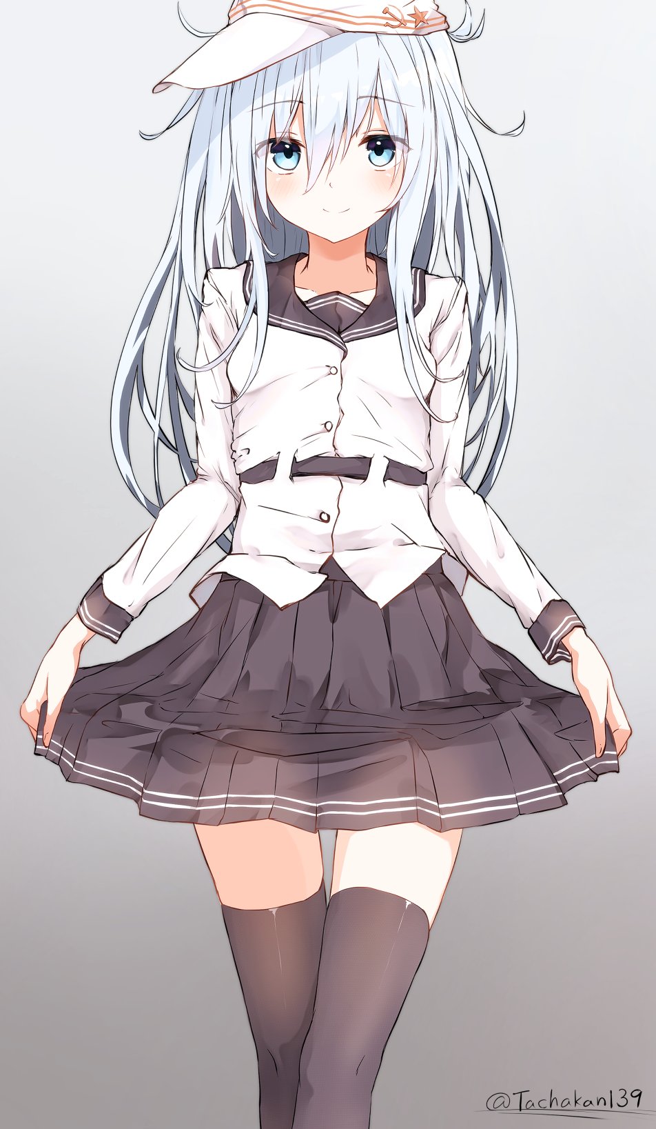 Safebooru - 1girl black legwear blue eyes flat cap gradient gradient background hammer and ...