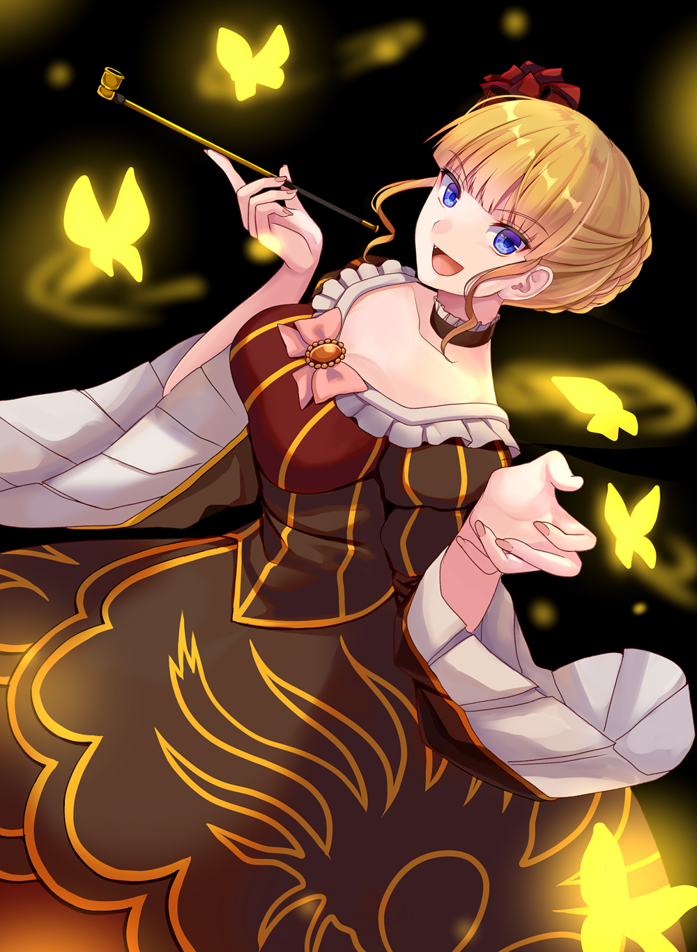 Safebooru - 1girl :d akausagi beatrice (umineko) black background black choker blonde hair blue ...