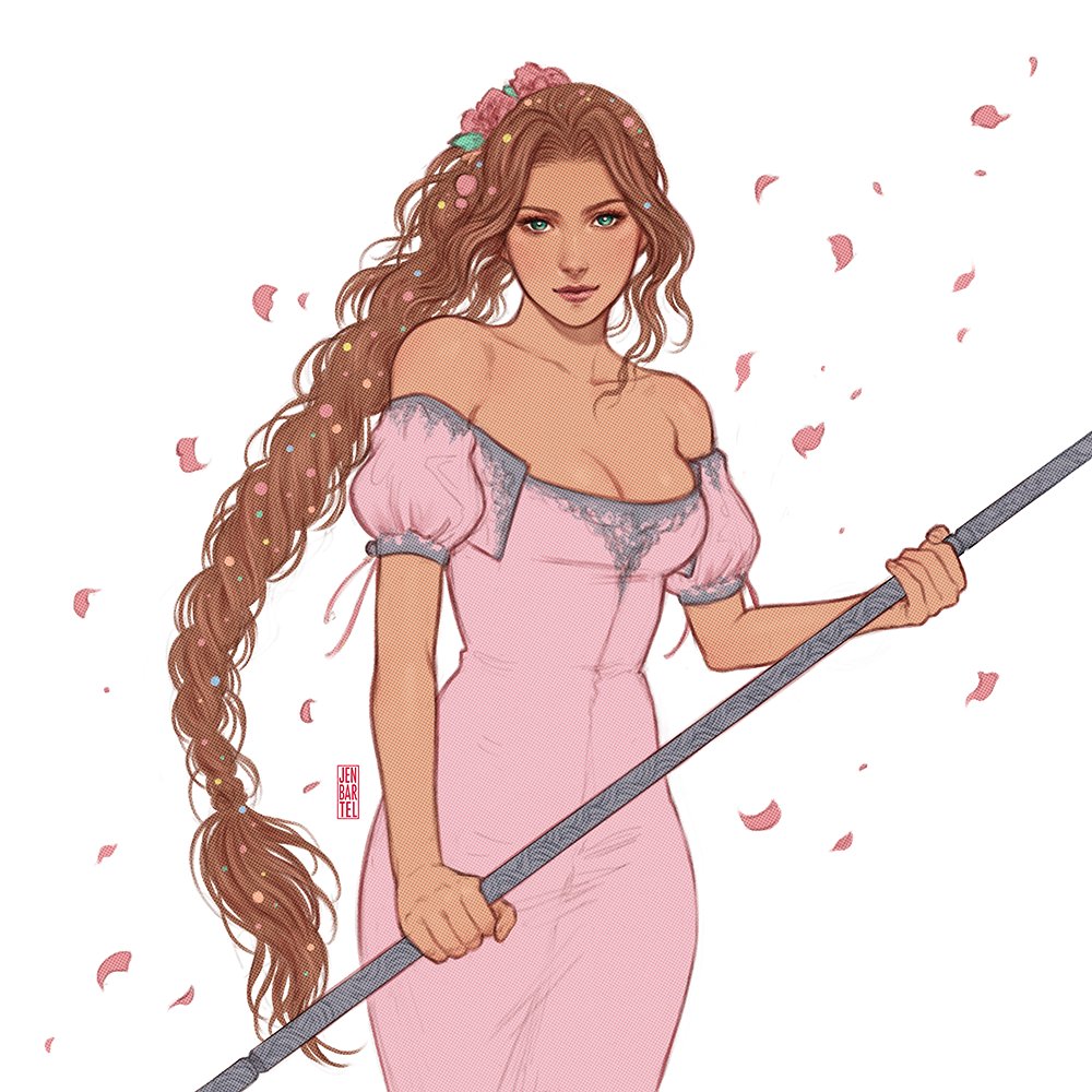 Safebooru - 1girl aerith gainsborough bare shoulders braid braided ponytail breasts brown hair ...