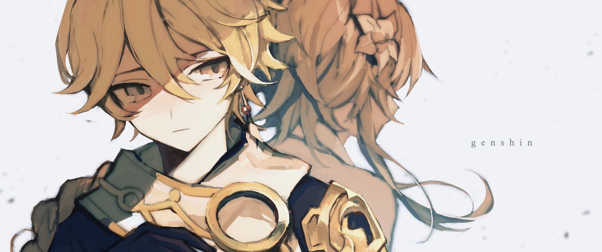 Safebooru - 1boy 1girl aether (genshin impact) back-to-back bangs blonde hair braid checo cz ...