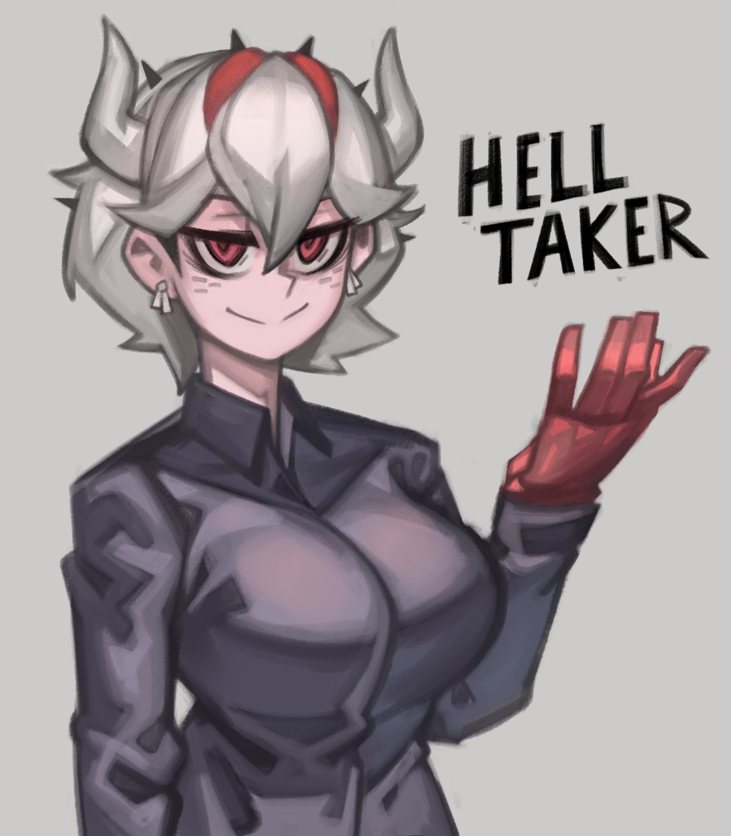 Safebooru - 1girl beelzebub (helltaker) black shirt breasts demon girl demon horns english text ...