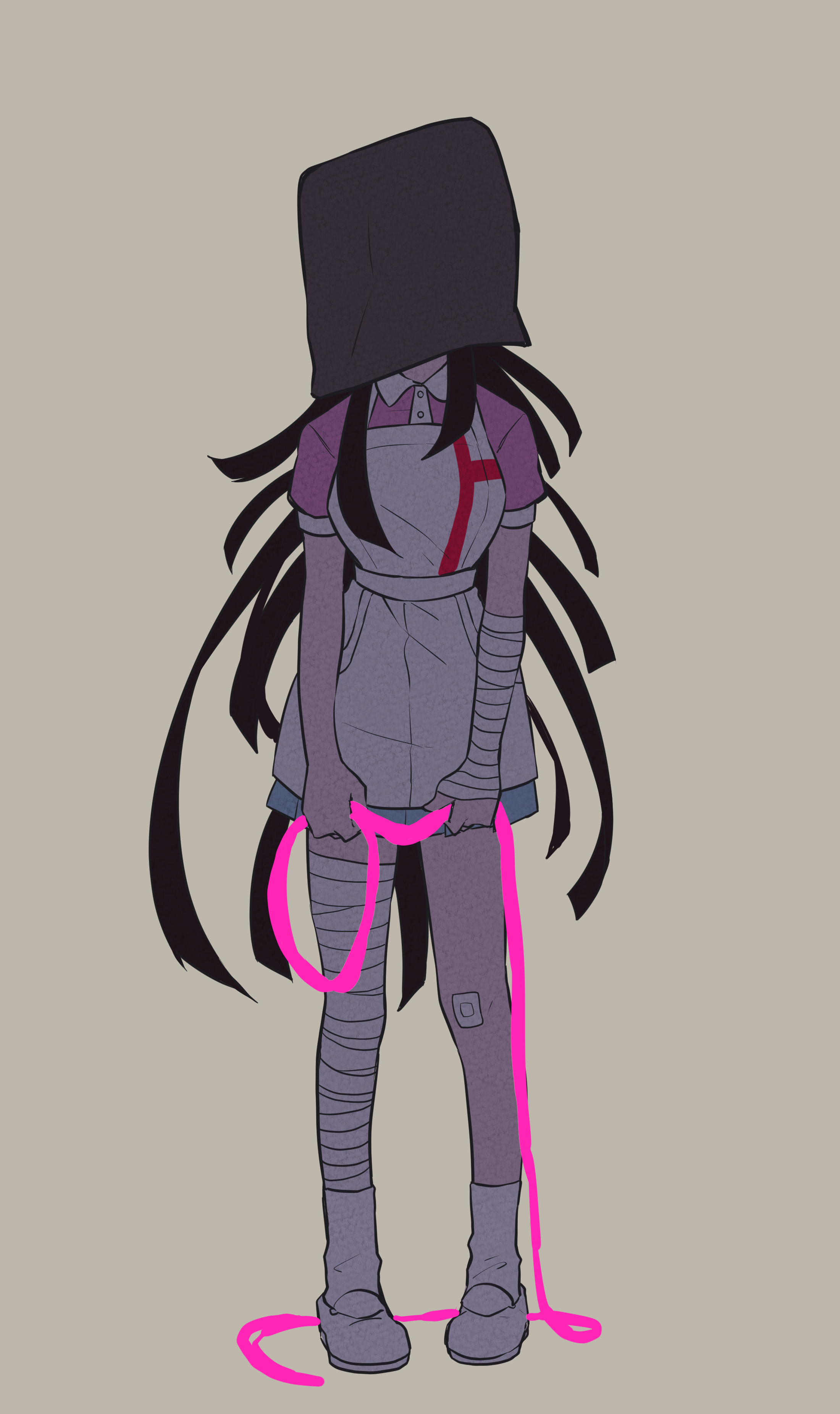 Safebooru - 1girl absurdres apron bag bandaged arm bandaged leg bandages bandaid bandaid on knee ...