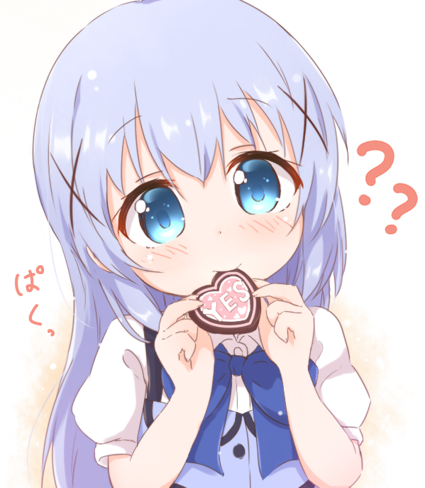 Safebooru - 1girl ?? araki495 bangs blue bow blue eyes blue hair blue vest blush bow candy ...