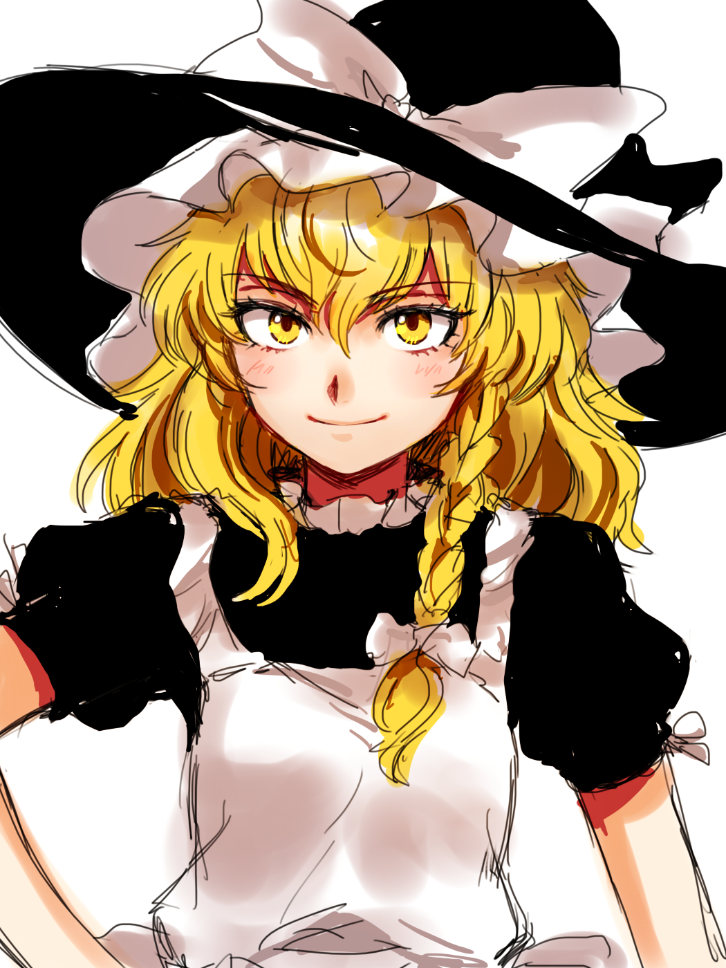 Safebooru - 1girl apron bangs black dress black headwear blonde hair bow braid breasts closed ...