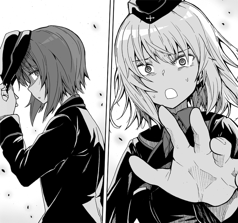 Safebooru - 2girls adjusting clothes adjusting headwear aokaze (mimi no uchi) bangs commentary ...