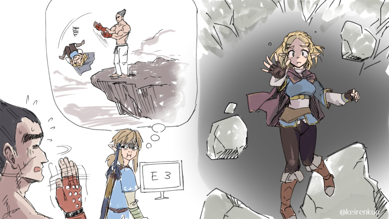 Safebooru - black hair blonde hair boots cape cliff falling fingerless gloves gloves link link ...