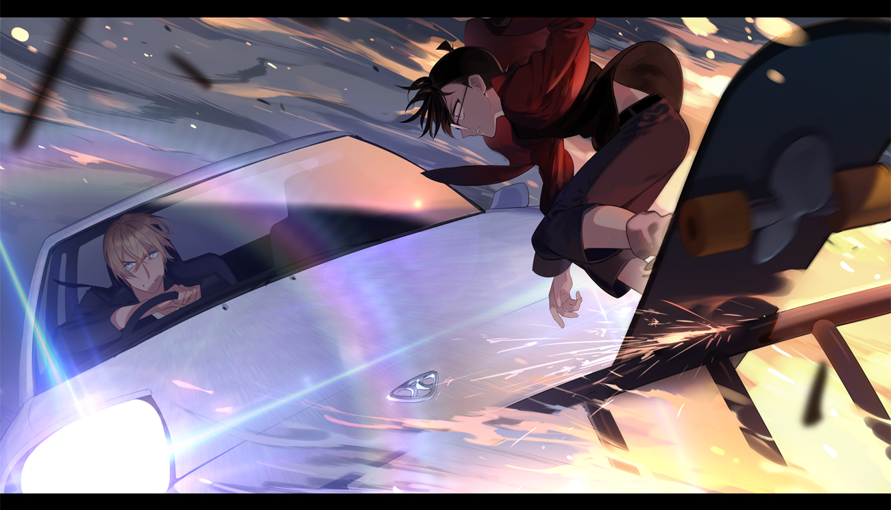 Safebooru - 2boys amuro tooru bangs belt black-framed eyewear black ...