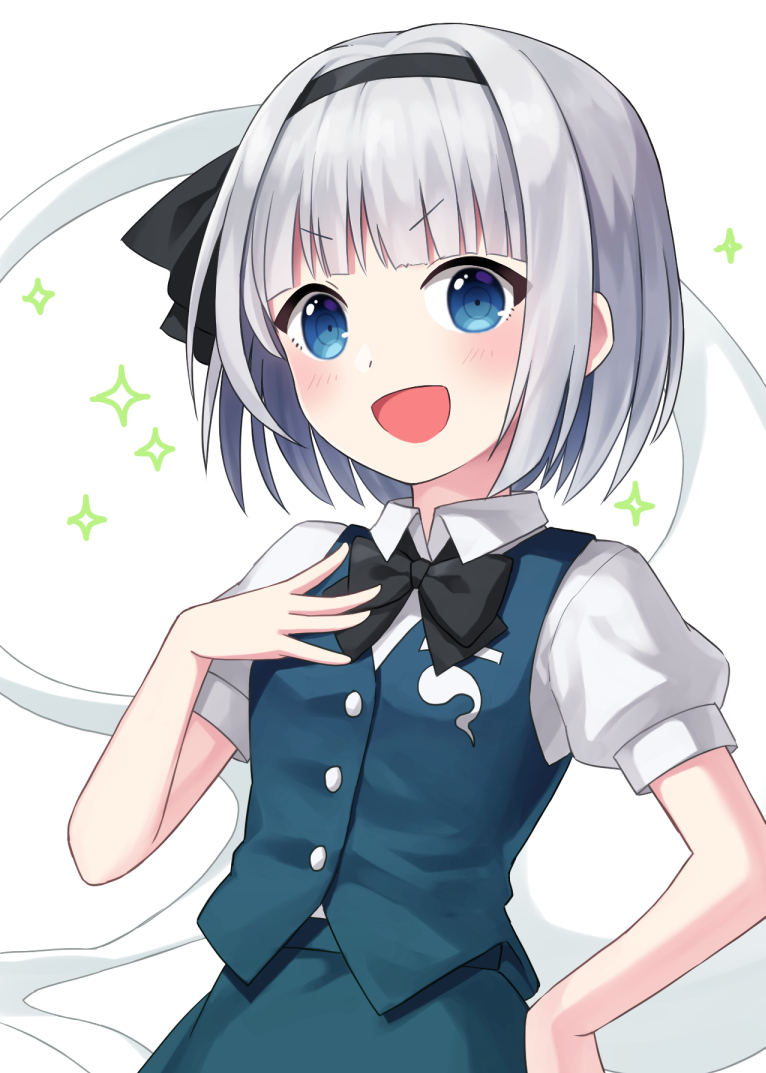 Safebooru - 1girl :d bangs black bow black hairband black neckwear black ribbon blue eyes blue ...