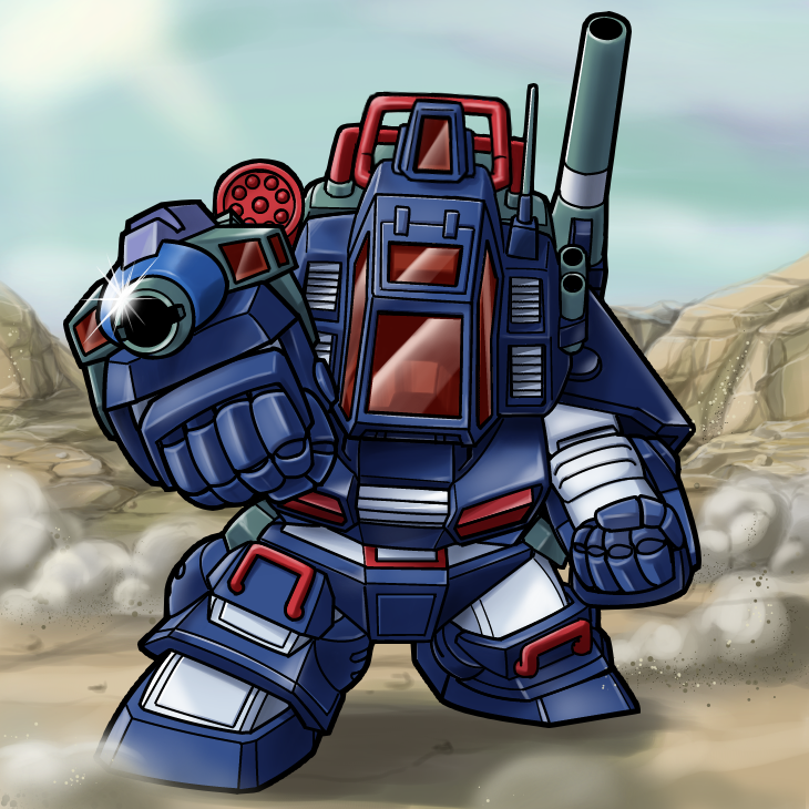Safebooru - arm cannon chibi clouds dougram dust mecha moukin punch no ...