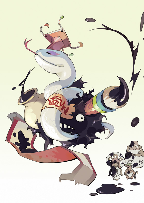 Safebooru - 1girl 2boys bald beard beige background cane clouds ...