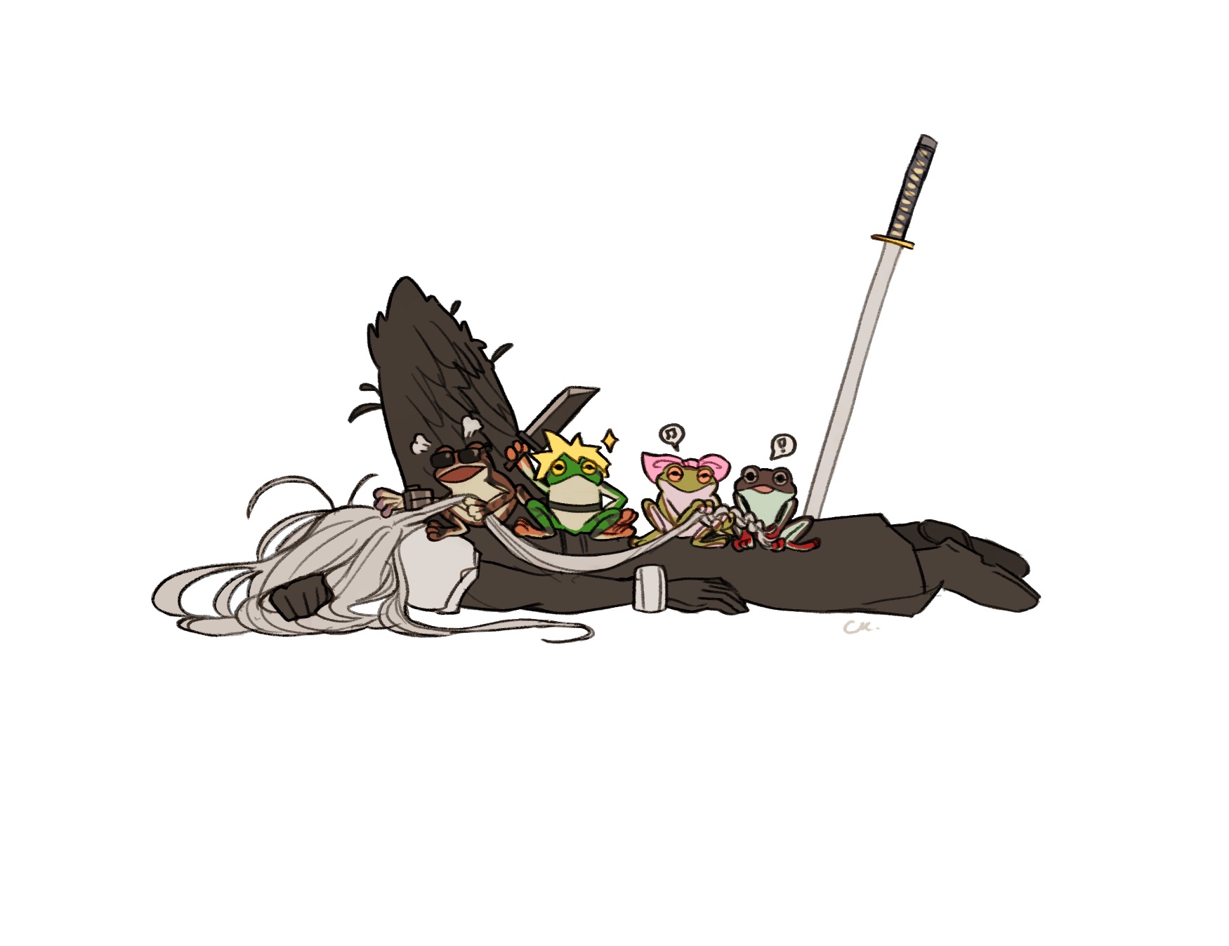 Safebooru - aerith gainsborough alternate form barret wallace bow braiding hair buster sword ...
