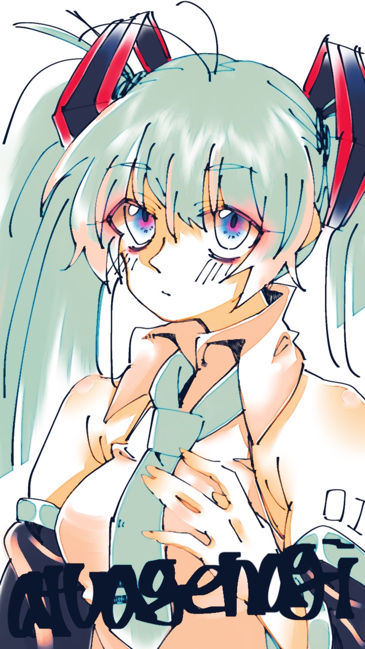 Safebooru - 1girl ahoge aqua hair aqua neckwear armpit crease artist name atuagenagi bangs bare ...