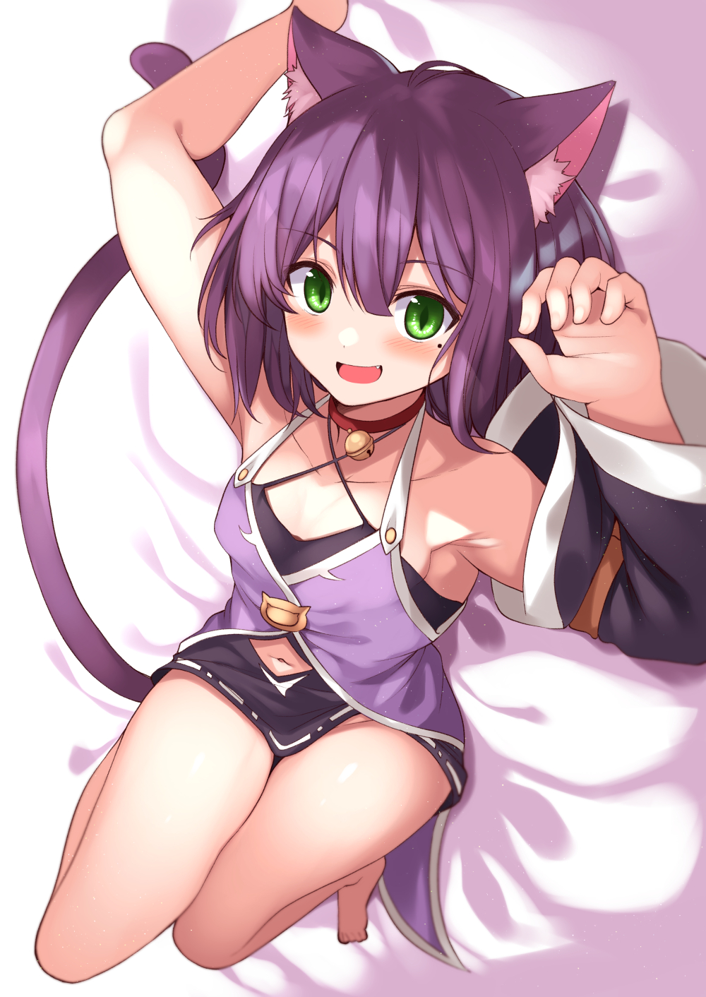 Safebooru - 1girl :d animal ear fluff animal ears arms up bangs bare legs bare shoulders ...