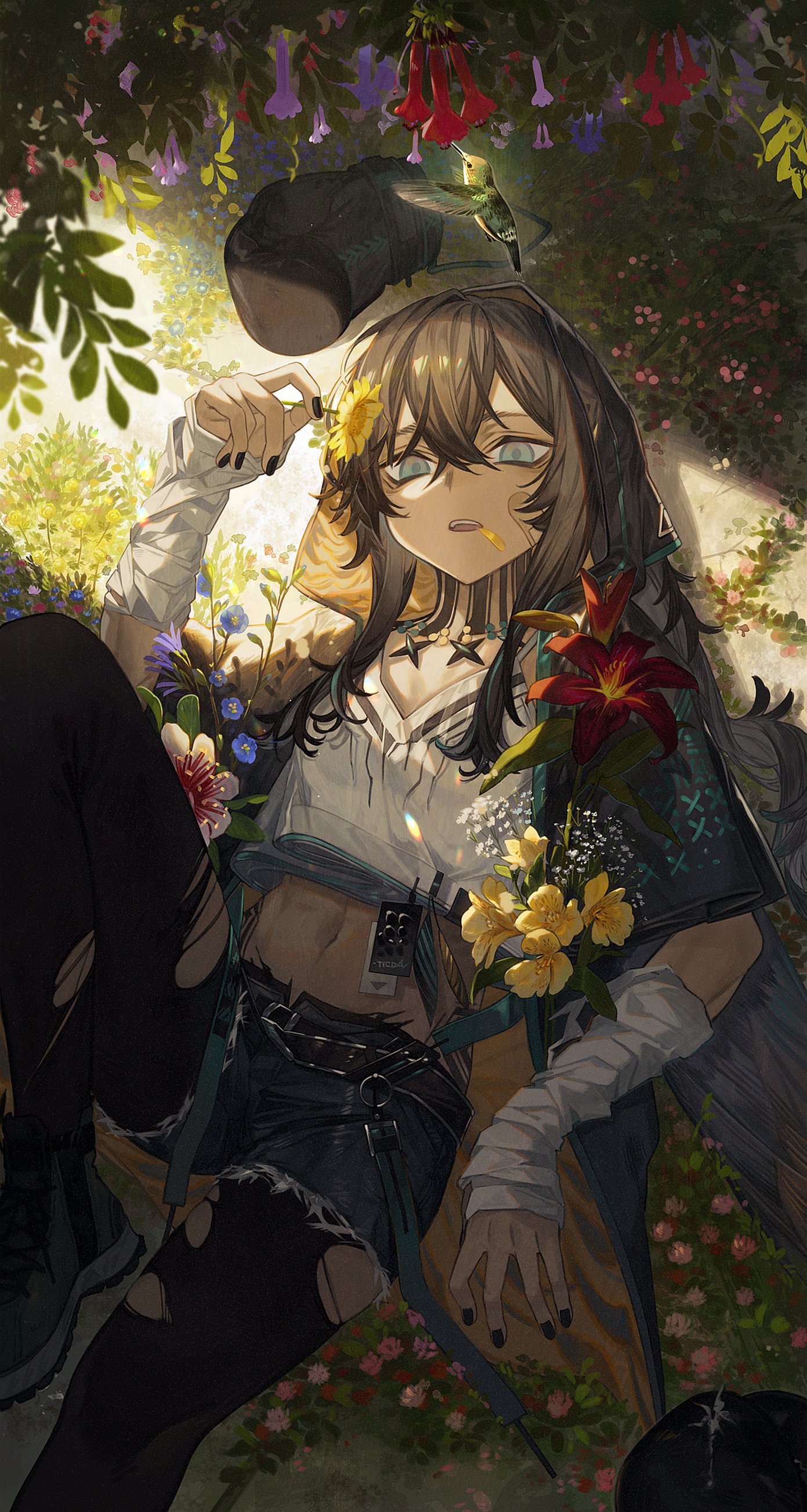 Safebooru - 1girl absurdres arknights bandaged arm bandages bandaid bandaid on face bird boxing ...