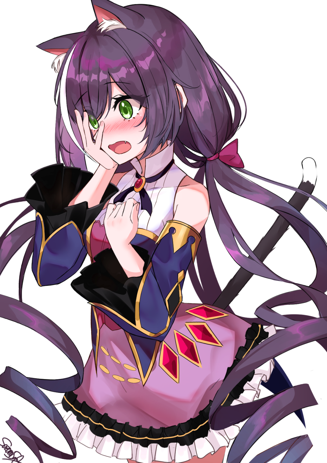 Safebooru - 1girl animal ear fluff animal ears bangs bare shoulders black hair blue sleeves ...