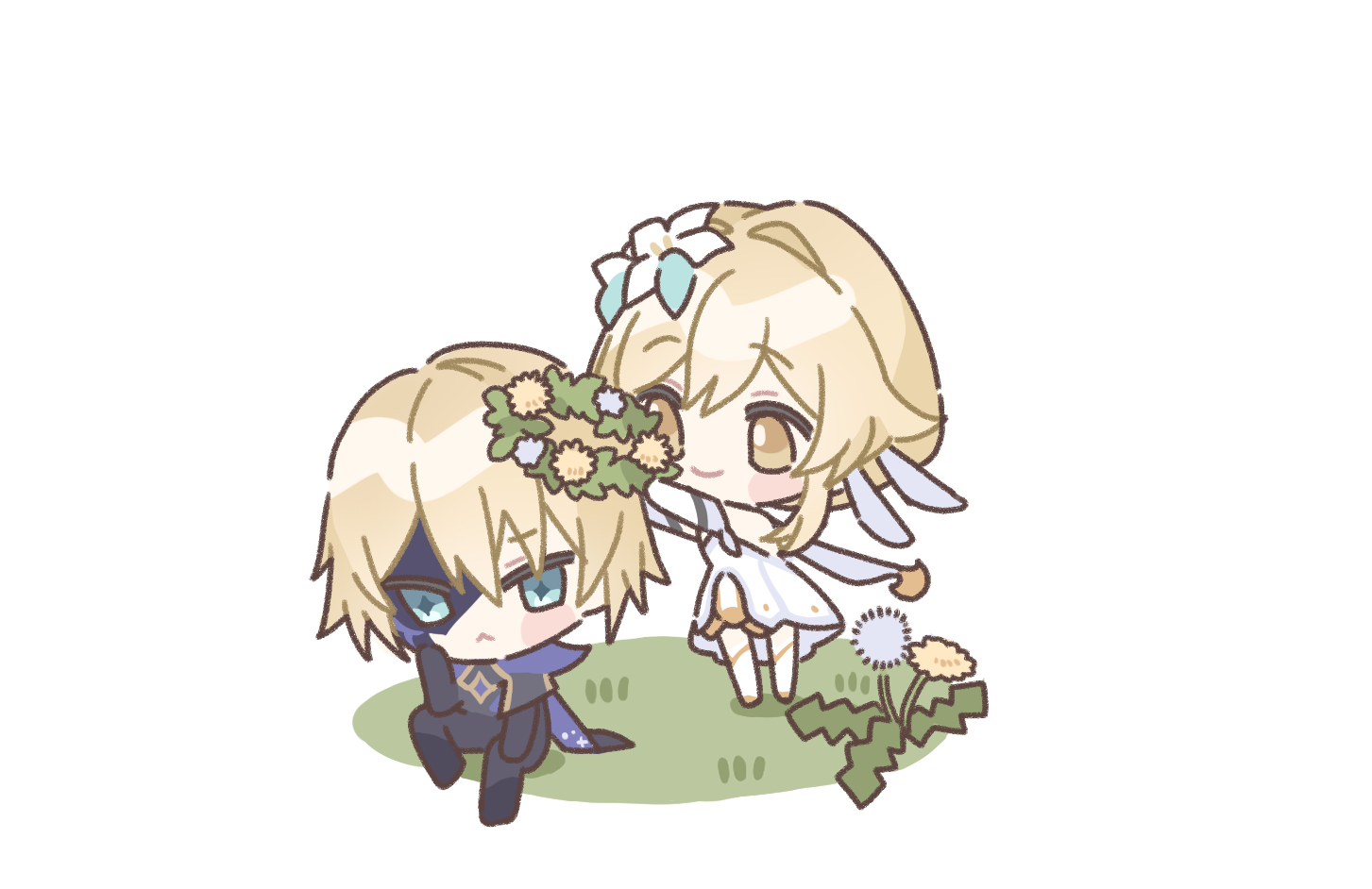 Safebooru - 1boy 1girl blonde hair blue eyes blush stickers cape chibi ...