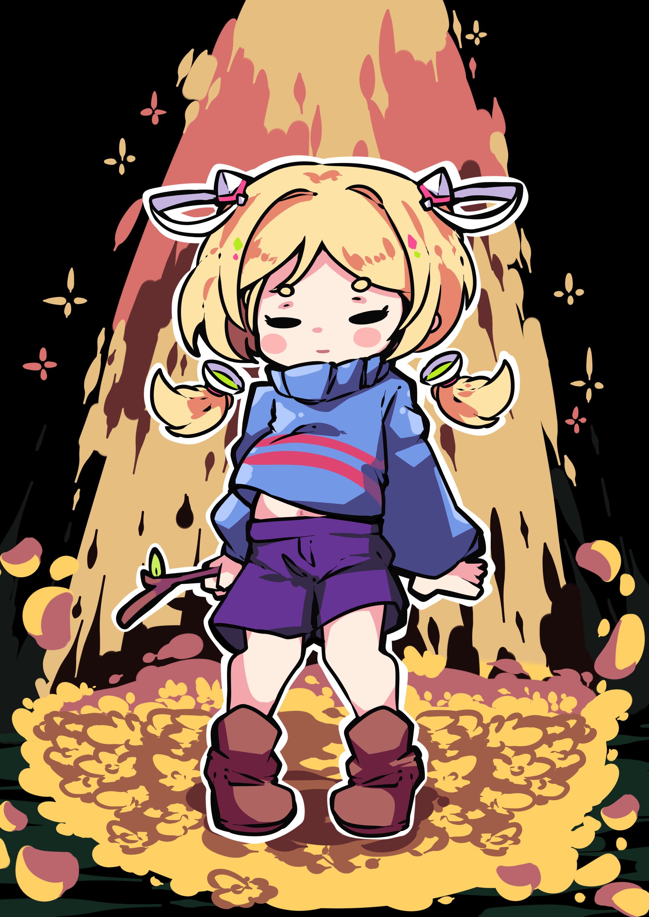 Safebooru - 1girl absurdres aki rosenthal arms at sides bangs black background blonde hair blue ...