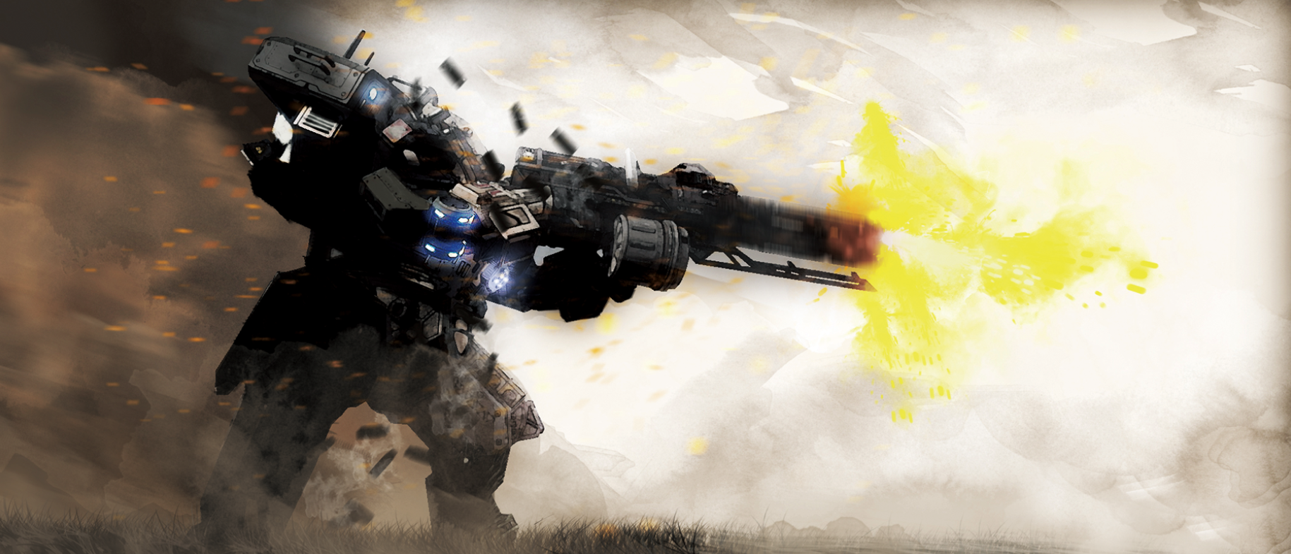 Safebooru - dust embers firing from side gun highres holding holding ...