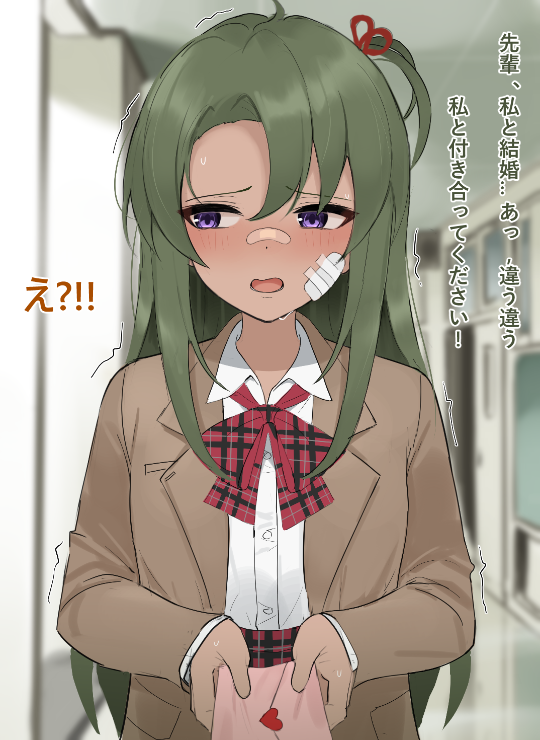 Safebooru - 1girl ?!! bandage on face bandages bandaid bandaid on nose bangs blazer blush bow ...