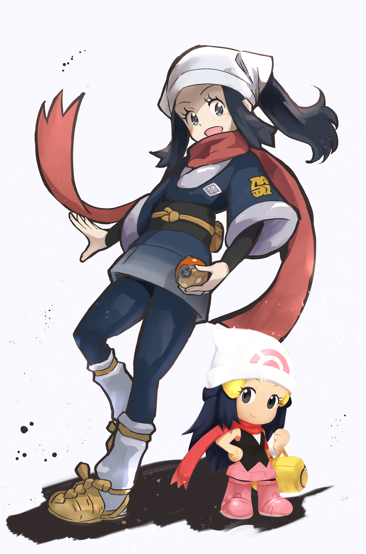 Safebooru - 2girls bag beanie black hair boots chibi commentary request ...