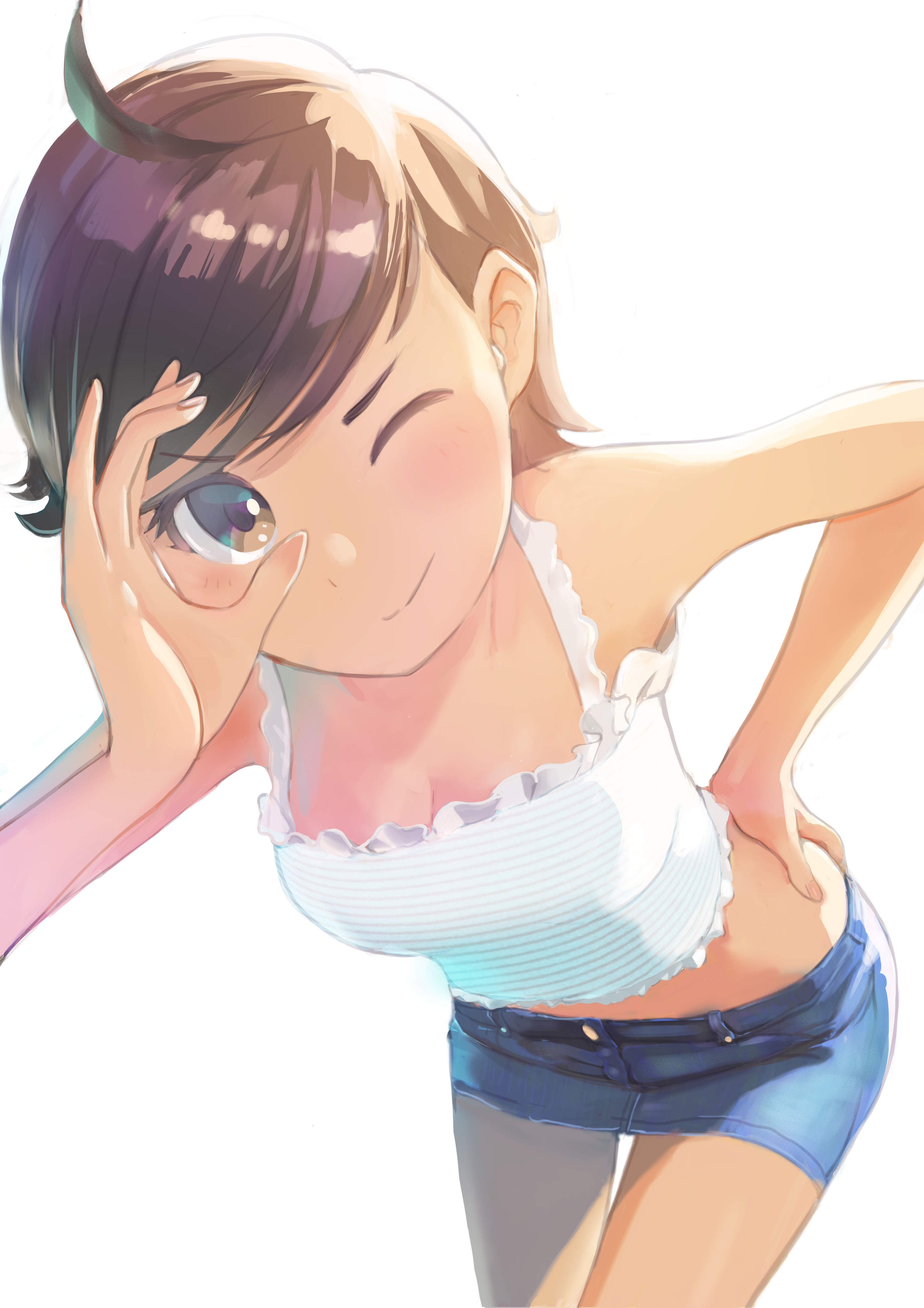 Safebooru - 1girl ;) absurdres ahoge backlighting bangs bare arms bare shoulders blush breasts ...
