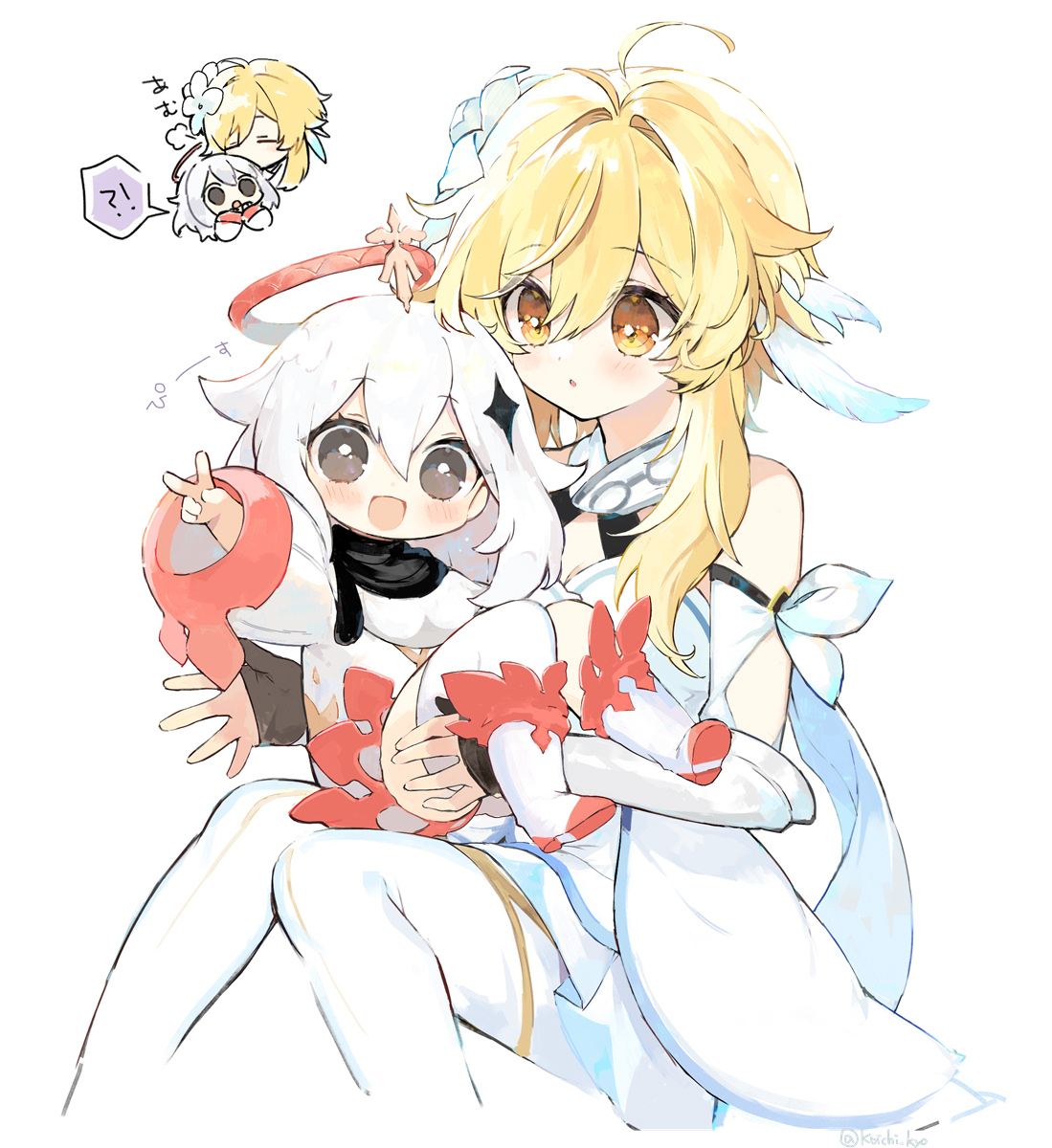 Safebooru - 2girls :d bangs black gloves black legwear black scarf blonde hair blush bright ...