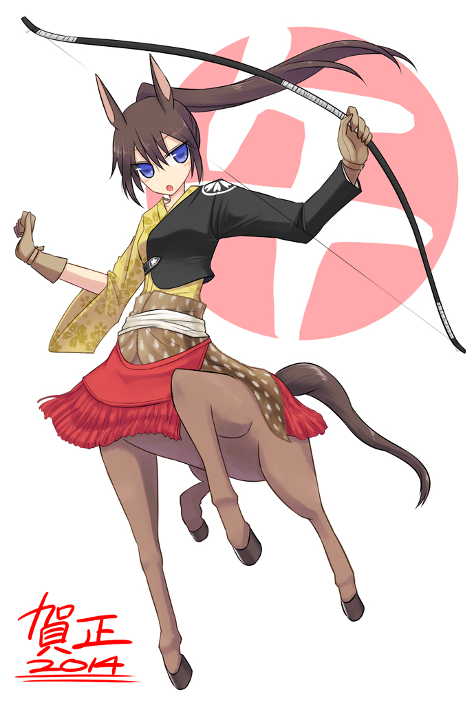 Safebooru - 1girl 2014 animal ears blue eyes bow (weapon) brown hair ...