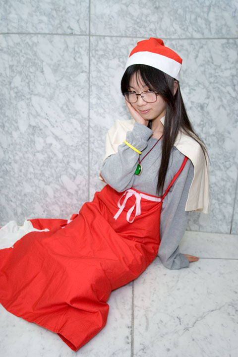 Safebooru - ai apron cosplay glasses popotan santa hat shiguma tsukinowa | 325766