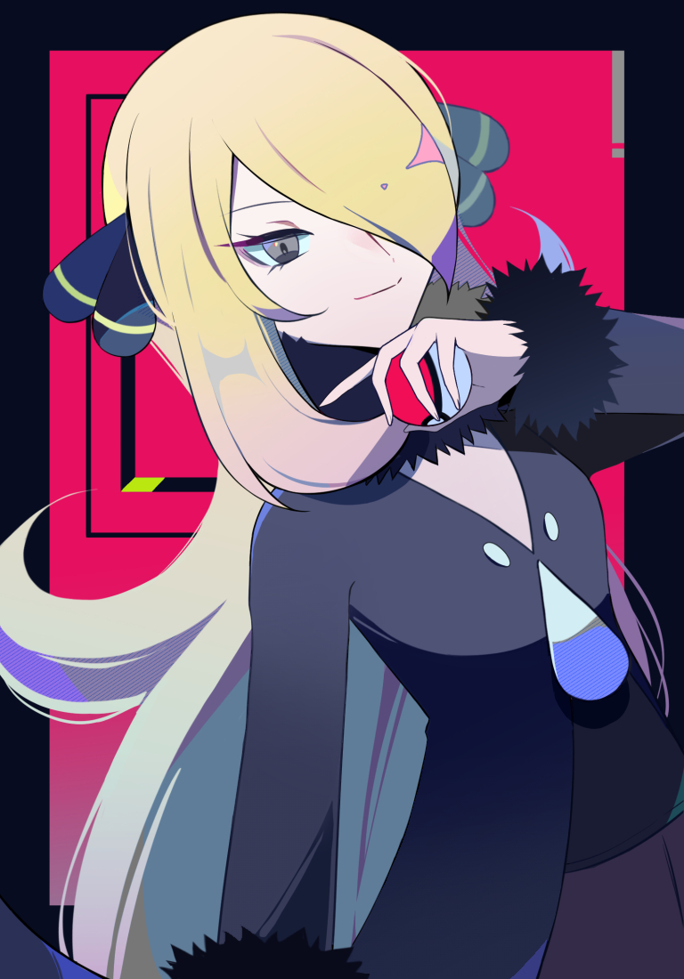 Safebooru - 1girl bangs blonde hair closed mouth coat commentary cynthia (pokemon) eyelashes fur ...