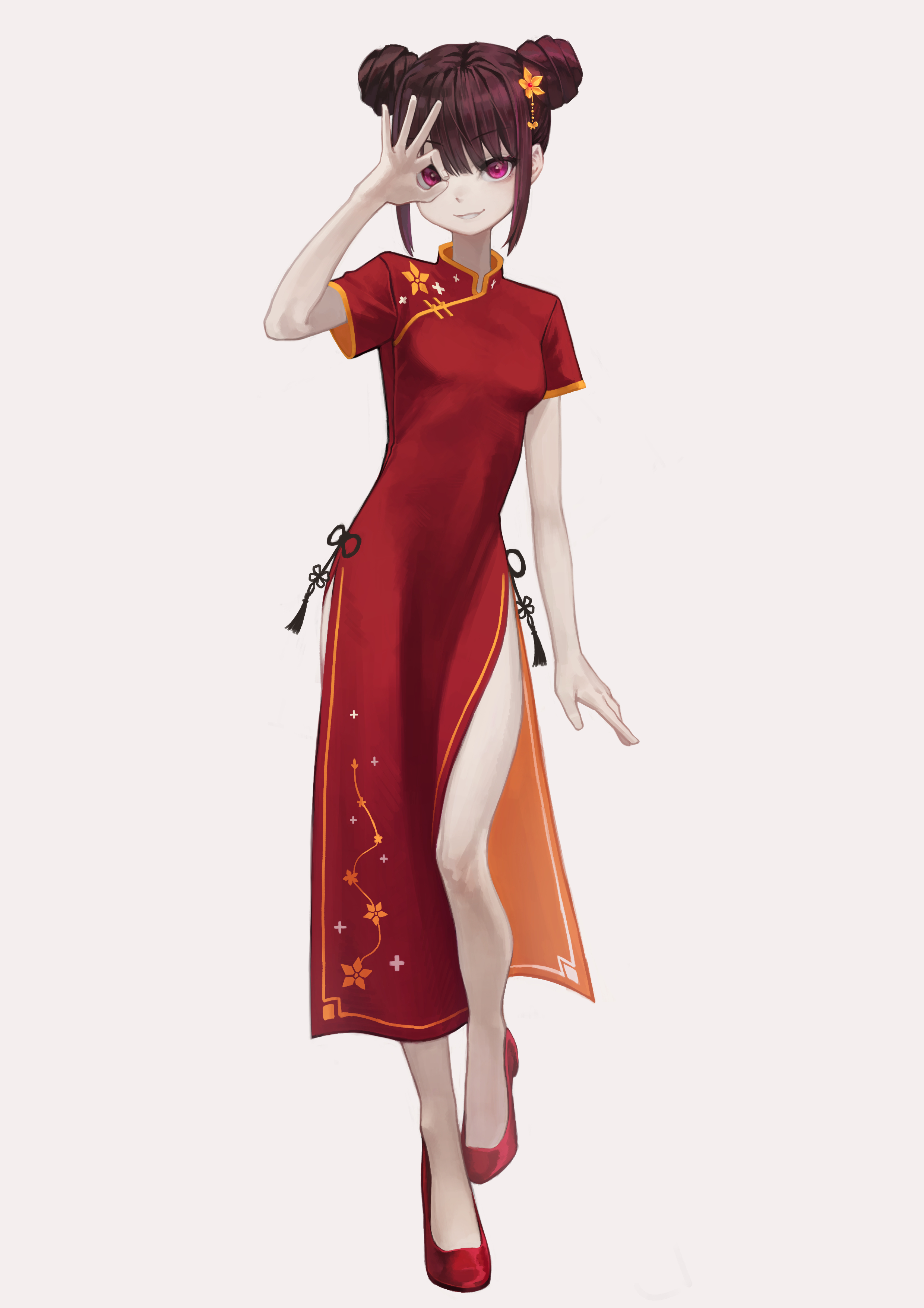 Safebooru - 1girl absurdres brown hair butterfly hair ornament china dress chinese clothes ...