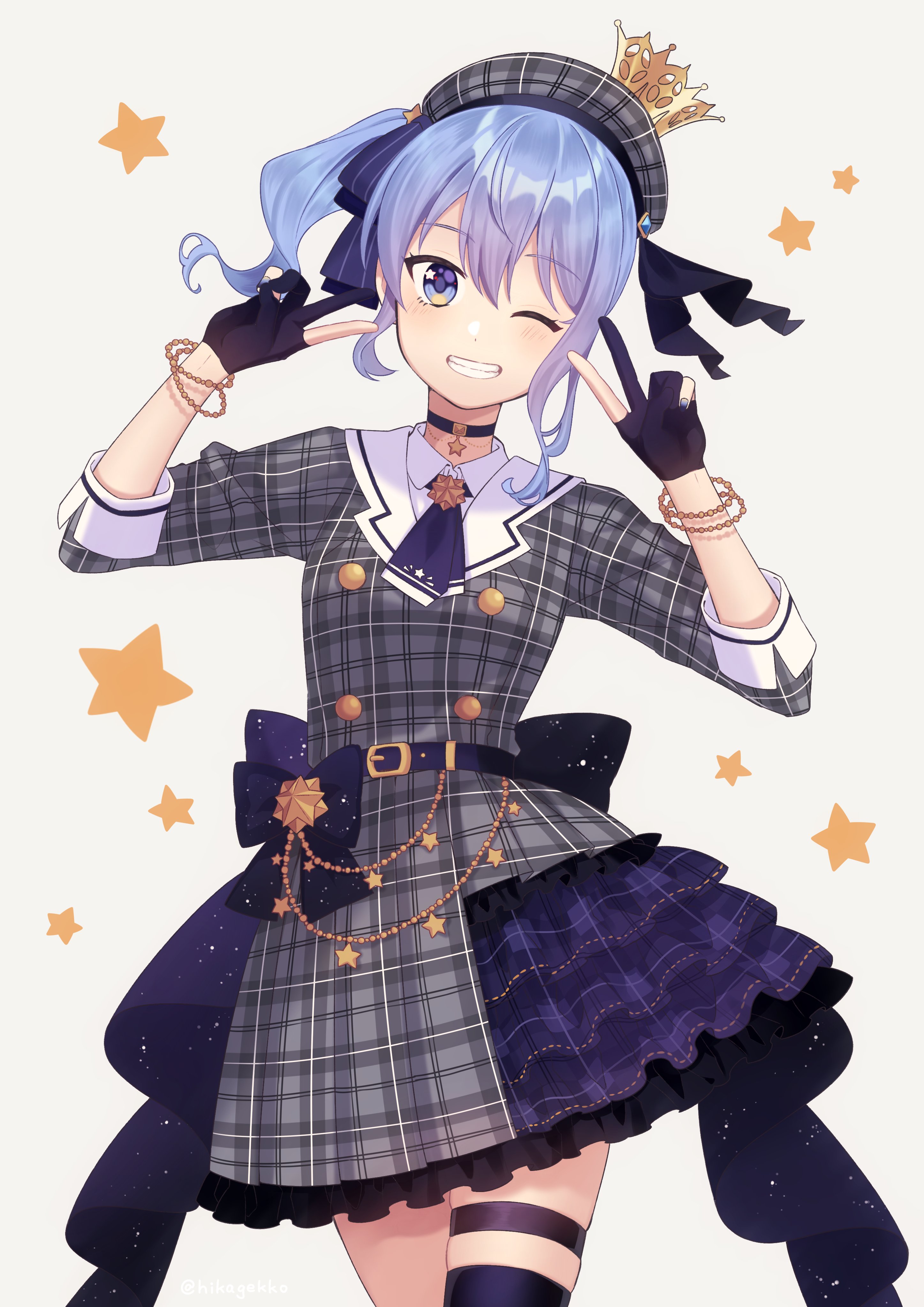 Safebooru - 1girl absurdres asymmetrical hair bead bracelet beads belt beret black choker black ...