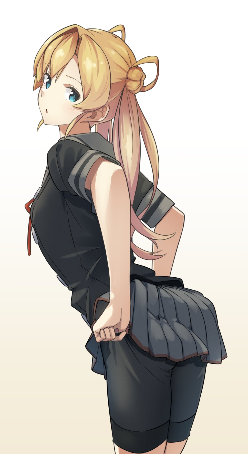 Safebooru - 1girl abukuma (kancolle) bike shorts black shorts blonde hair blue eyes blush cowboy ...