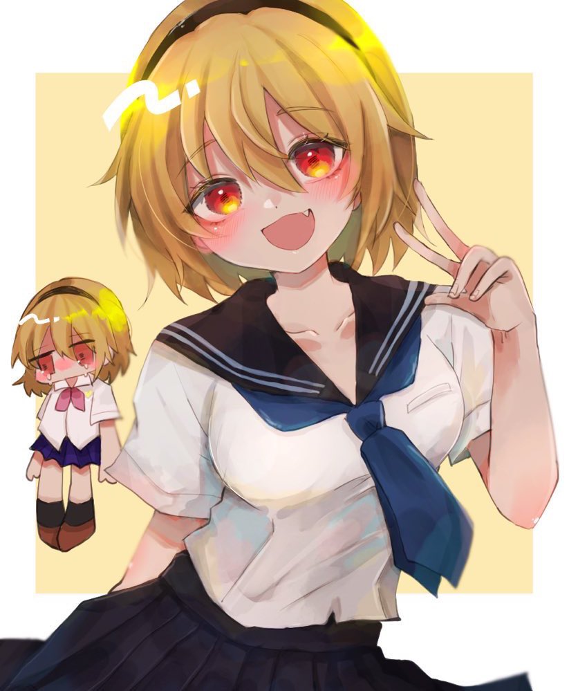 Safebooru - black headband black sailor collar black skirt blonde hair ...