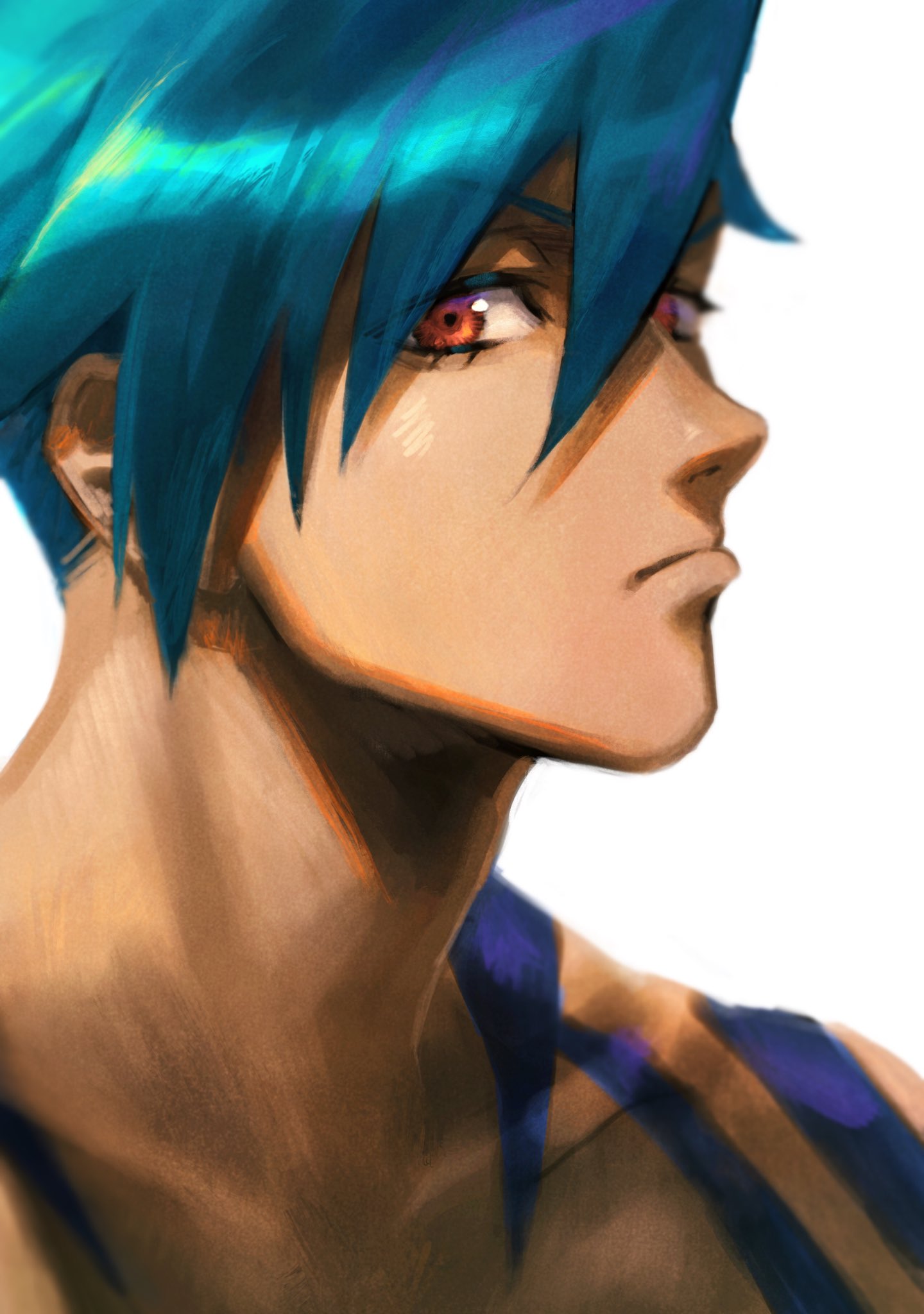Safebooru - 1boy blue hair close-up from side hair behind ear hair ...