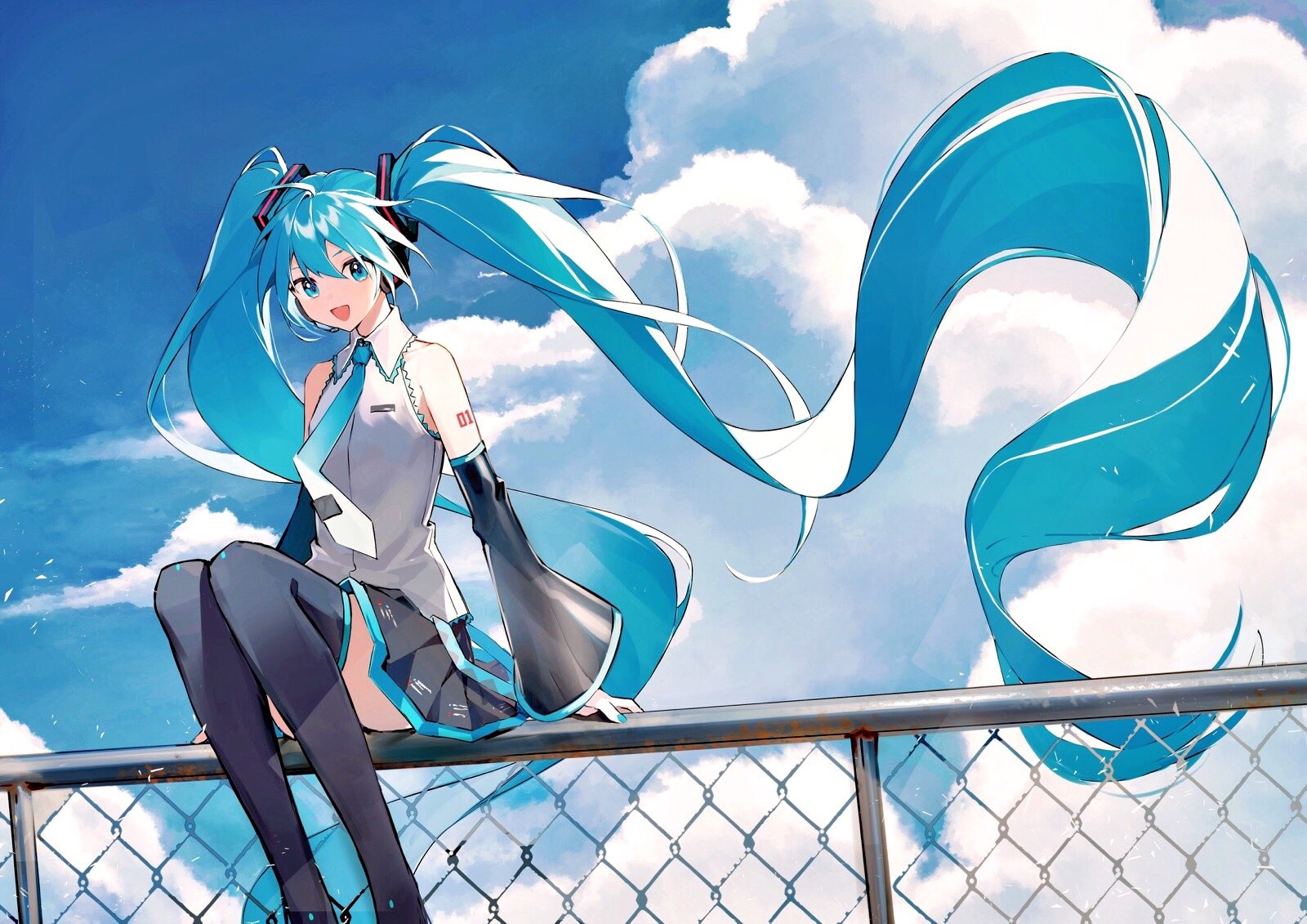 Safebooru - 1girl absurdly long hair aqua eyes aqua hair aqua nails aqua neckwear bare shoulders ...