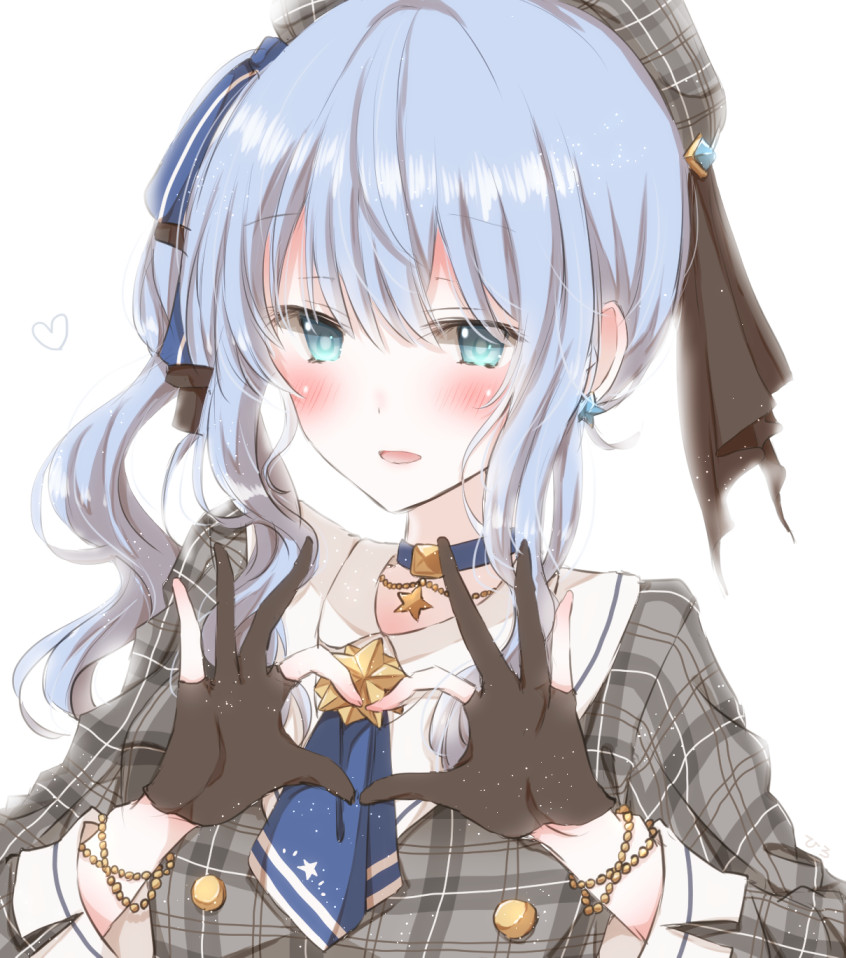 Safebooru - 1girl bangs black gloves blue eyes blue hair blush dress eyebrows visible through ...
