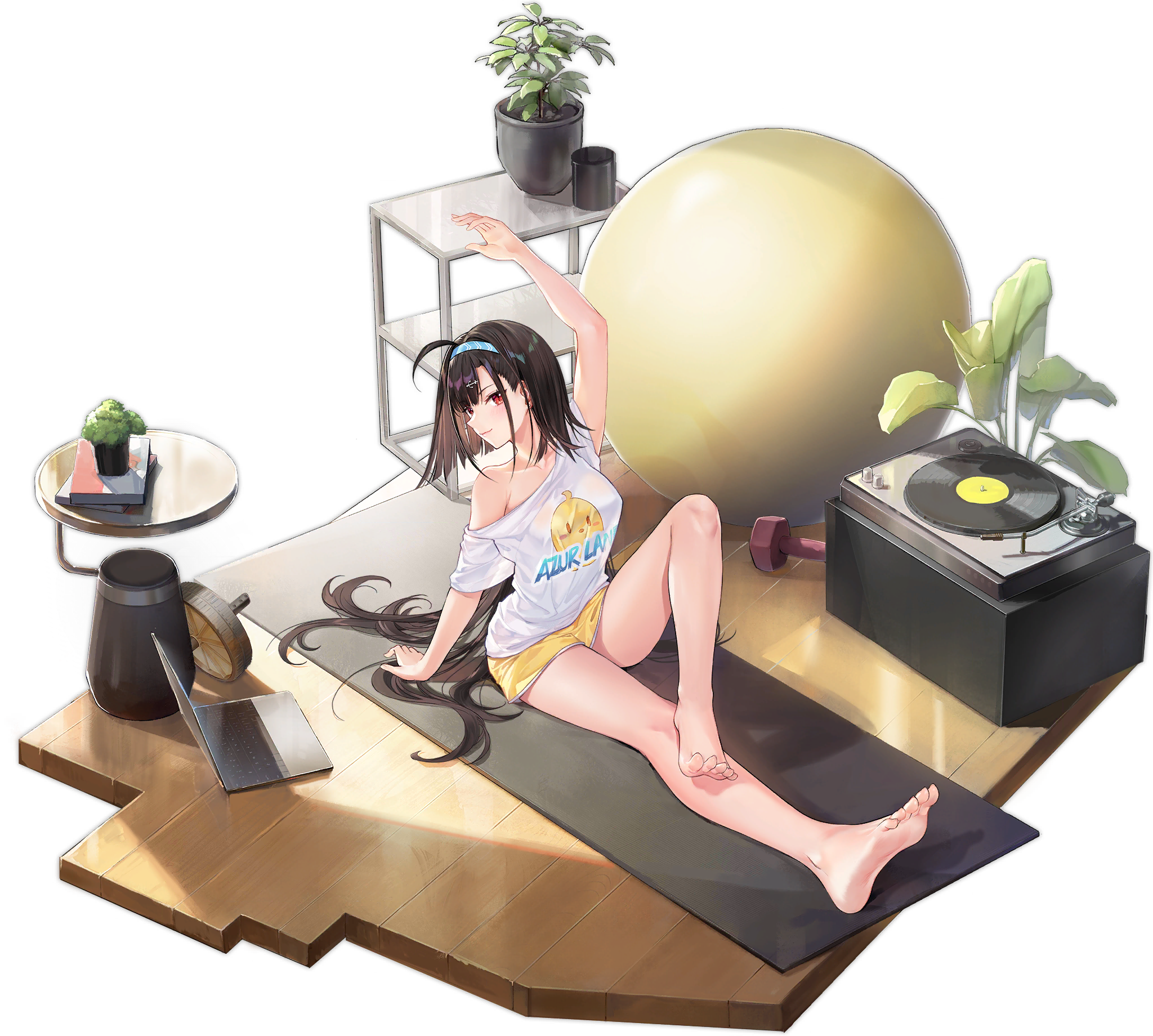 Safebooru - 1girl ahoge arm support arm up atdan azur lane bare shoulders barefoot black hair ...