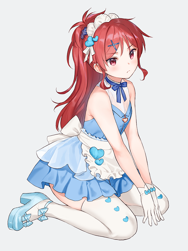 Safebooru - 1girl apron bare arms bare shoulders blue dress blue footwear blue ribbon chigusa ...