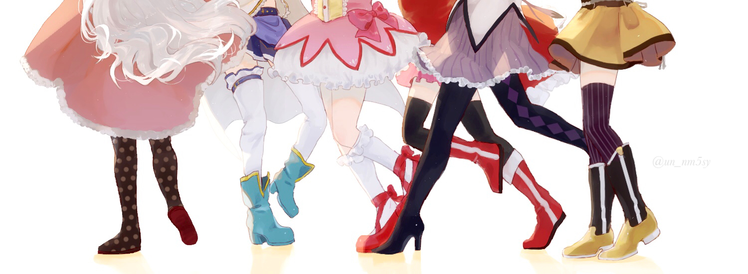 Safebooru - 6+girls akemi homura ankle boots ankle ribbon argyle argyle legwear backlighting ...