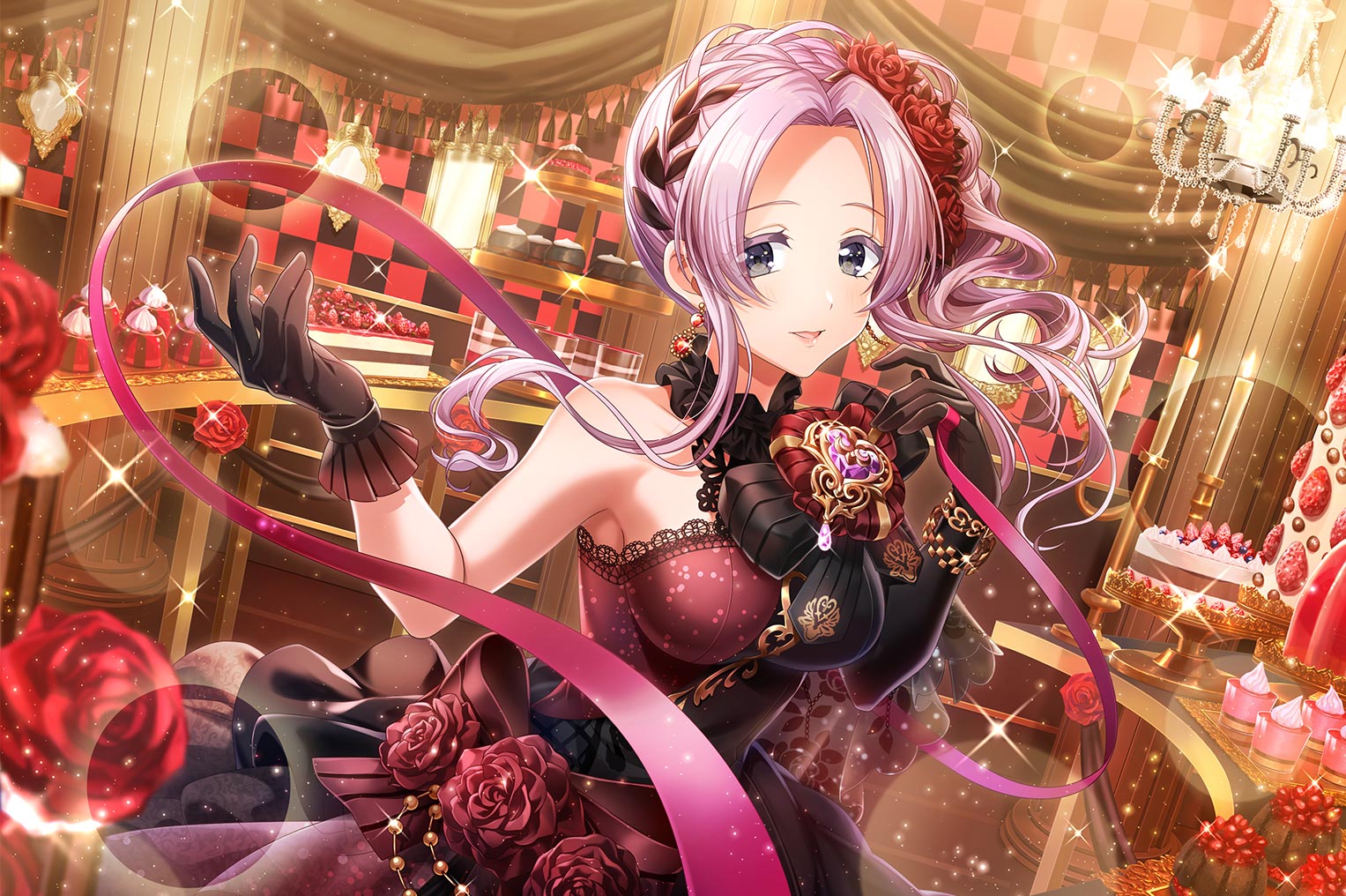 Safebooru - 1girl blush d4dj dress grey eyes long hair official art pink hair smile valentine ...