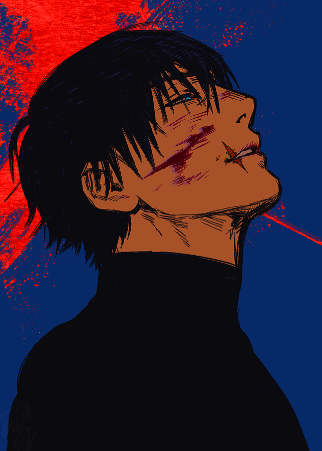 Safebooru - 1boy black hair black shirt blood blood on face blood ...