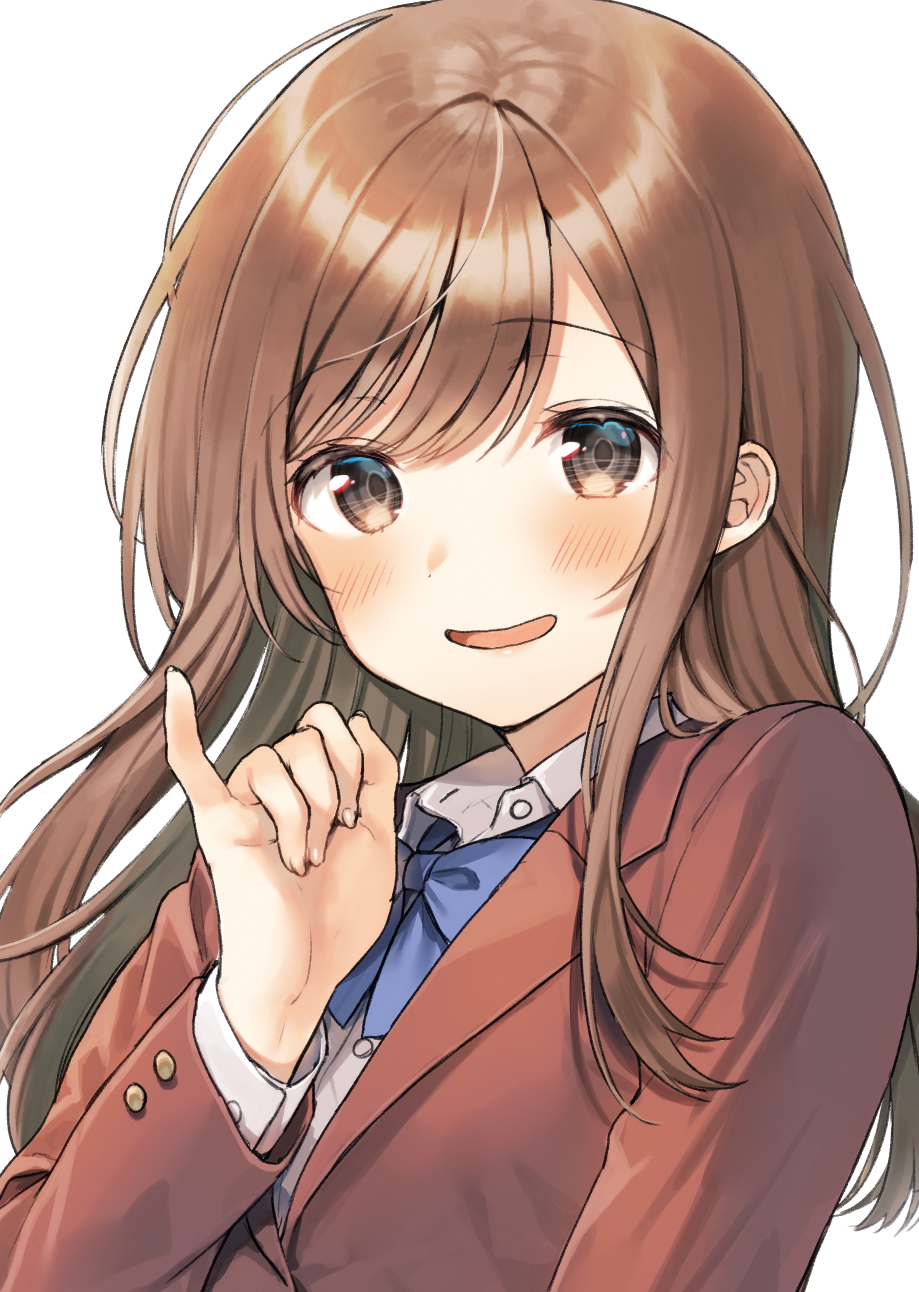 Safebooru - 1girl bangs blazer blue bow blush bow brown eyes brown hair brown jacket collared ...
