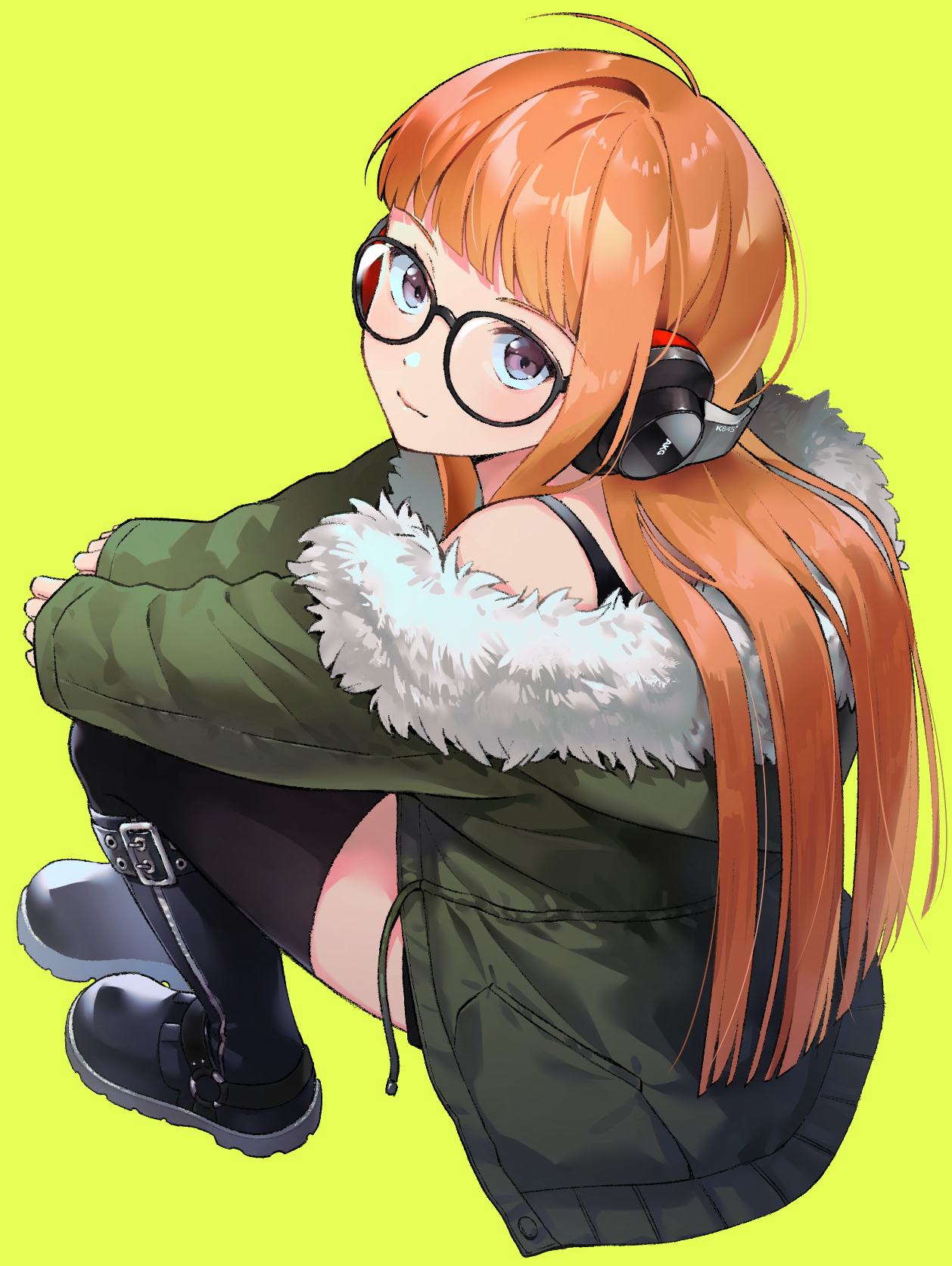 Safebooru - 1girl ahoge bangs behind-the-head headphones black-framed ...
