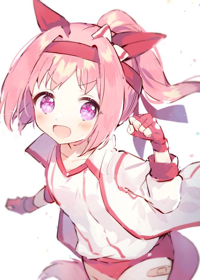 Safebooru - 1girl animal ears arm up bandaid bandaid on leg bow buruma clenched hand fingerless ...